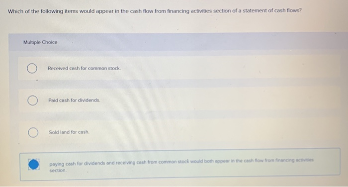 Solved Which of the following items would appear in the cash | Chegg.com