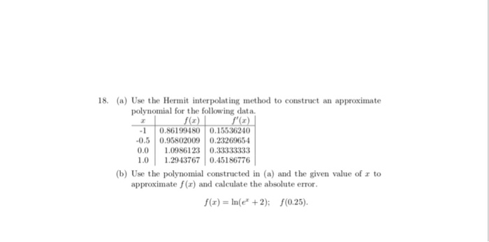 Solved 18. (a) Use the Hermit interpolating method to | Chegg.com