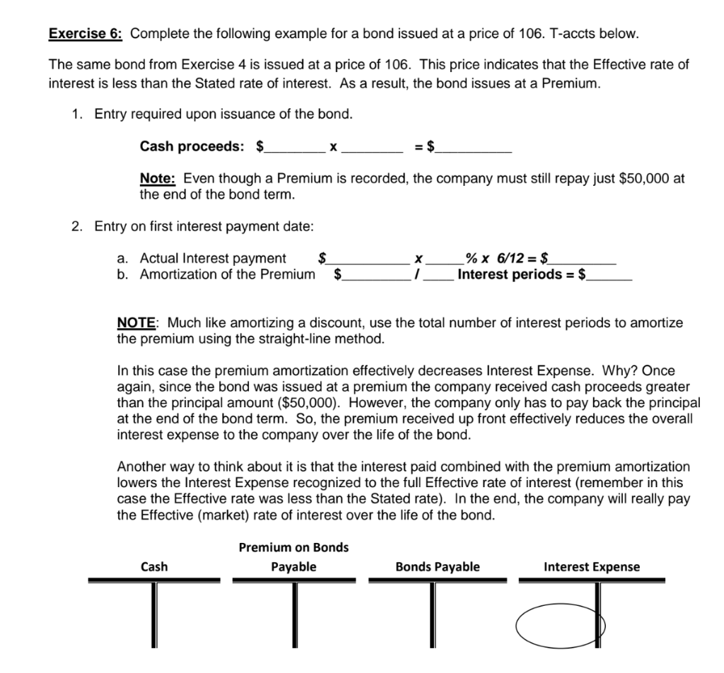 Solved Exercise 6: Complete the following example for a bond | Chegg.com