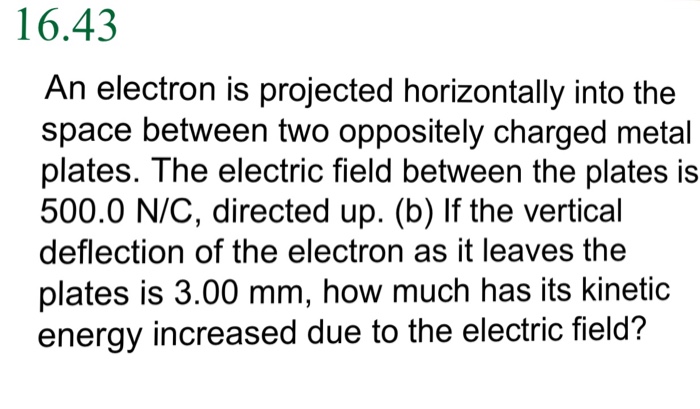Solved 16.43 An electron is projected horizontally into the | Chegg.com
