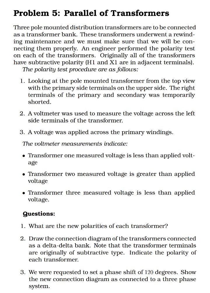 Solved Problem 5: Parallel of Transformers Three pole | Chegg.com