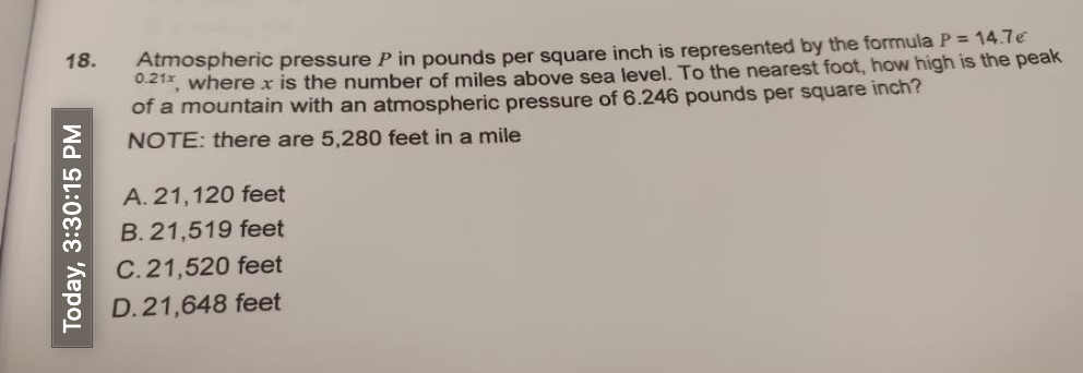 Solved 18. Atmospheric pressure P in pounds per square inch | Chegg.com