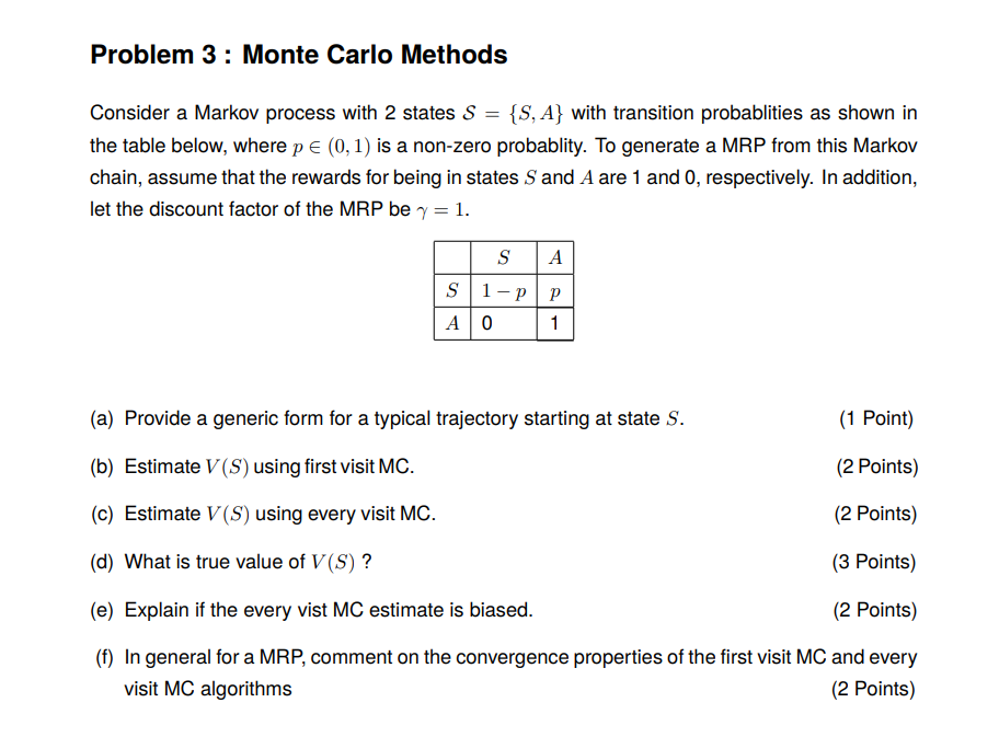 Solved Consider a Markov process with 2 states S={S,A} with | Chegg.com