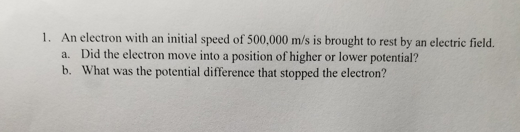 Solved An Electron With An Initial Speed Of 500 000 M S Is