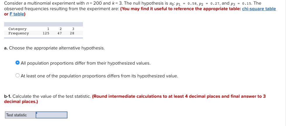 Solved Consider a multinomial experiment with n= 200 and k = | Chegg.com