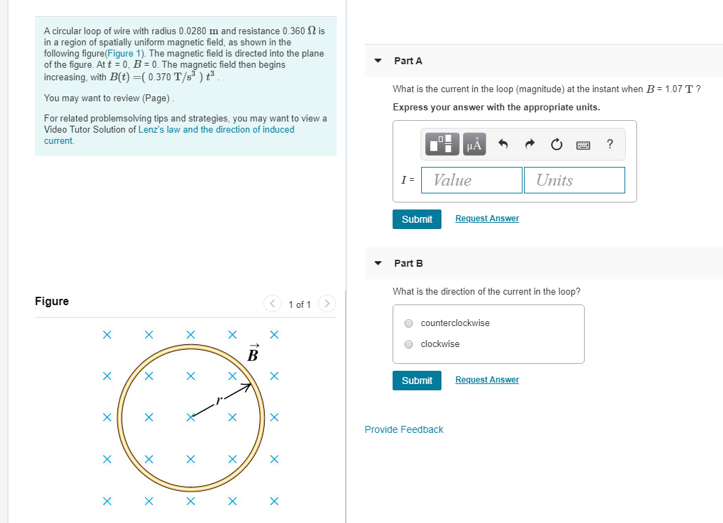 Solved Part A A circular loop of wire with radius 0.0280 m | Chegg.com