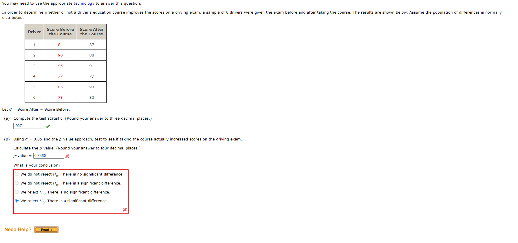 Solved distributed. Let d= Score After - Score Before. (a) | Chegg.com