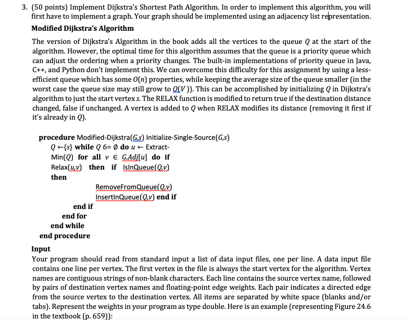3. (50 points) Implement Dijkstra's Shortest Path | Chegg.com