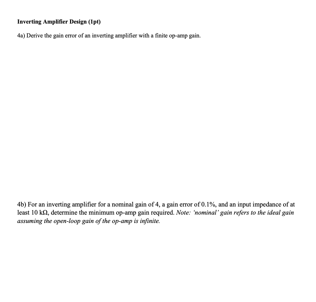 Inverting Amplifier Design (1pt)4aR1 ﻿and R2 ﻿for the | Chegg.com