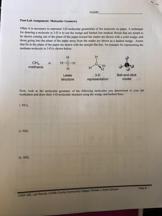 Solved NAME: Post-Lab Assign Molecular Geometry ment: Often | Chegg.com