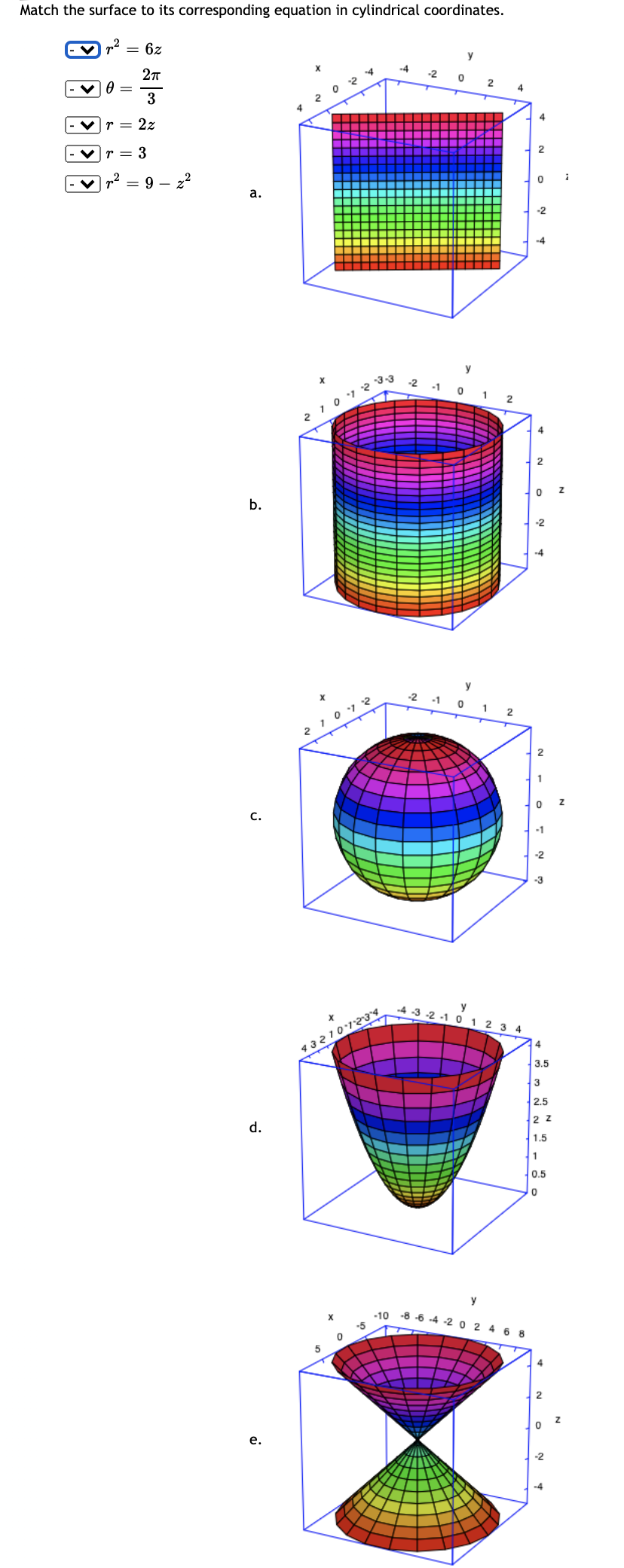 Solved Match the surface to its corresponding equation in | Chegg.com