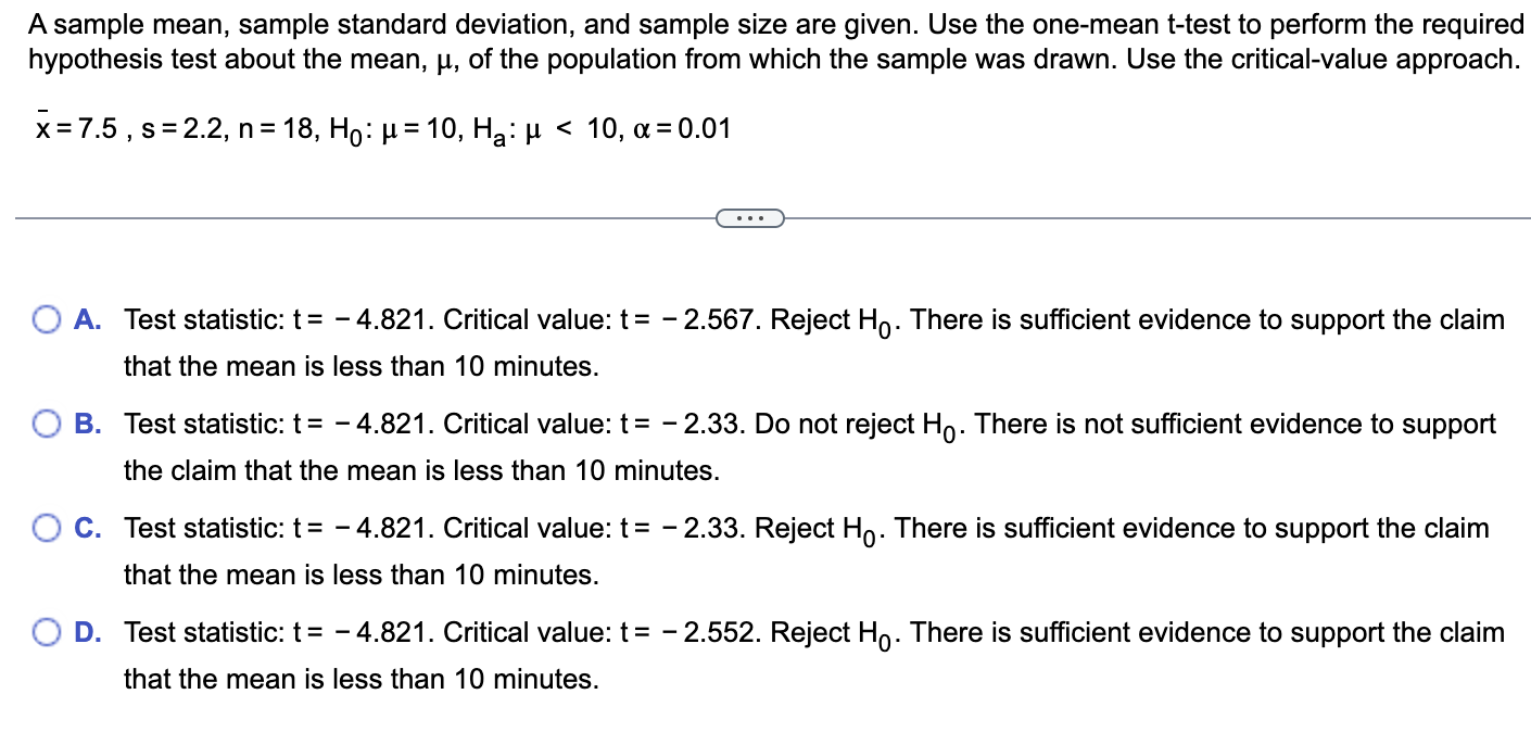 Solved A sample mean, sample standard deviation, and sample | Chegg.com