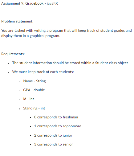 Solved ssignment 9: Gradebook - javaFX roblem statement: ou | Chegg.com