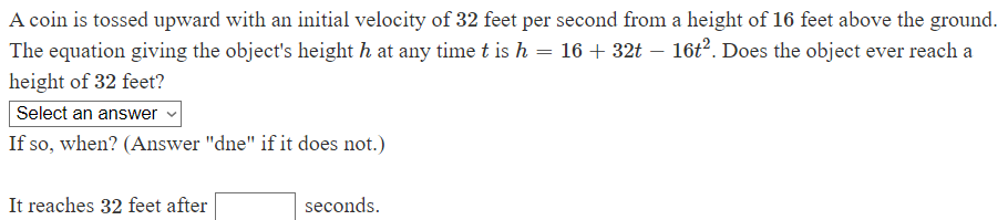 Solved A coin is tossed upward with an initial velocity of | Chegg.com