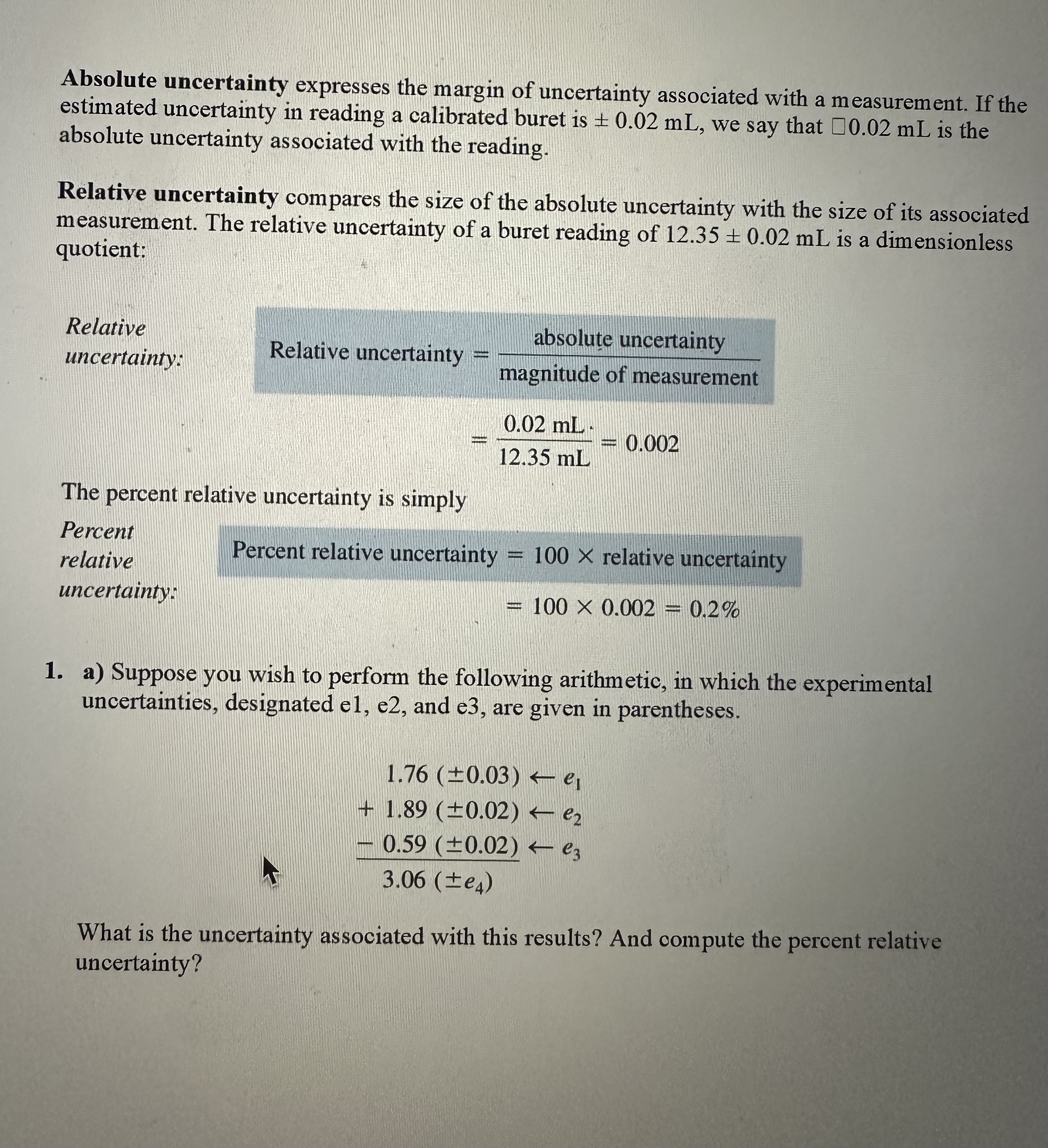 Solved Absolute uncertainty expresses the margin of | Chegg.com