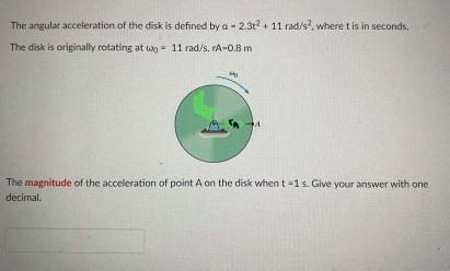 Solved The angular acceleration of the disk is defined by a | Chegg.com