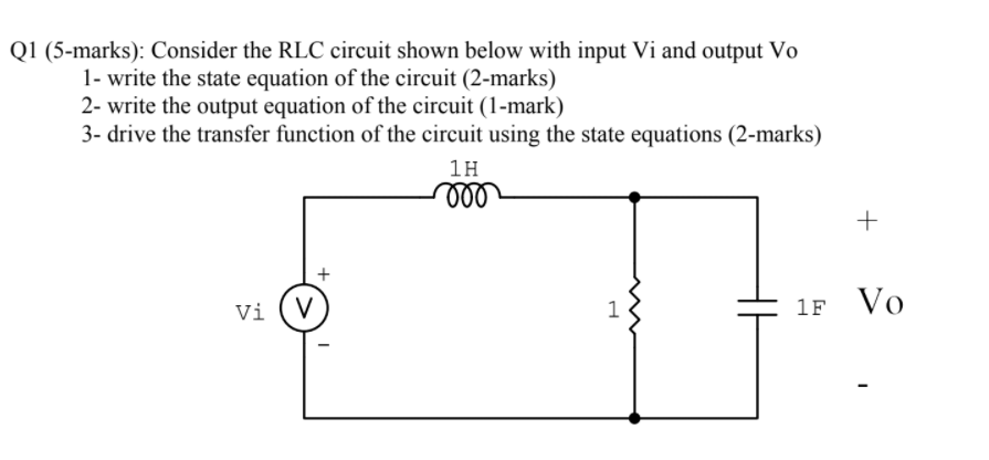 Solved Q1 (5-marks): Consider the RLC circuit shown below | Chegg.com