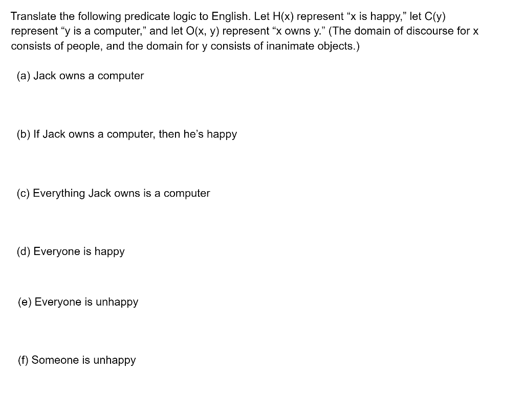 Solved Translate the following predicate logic to English. | Chegg.com