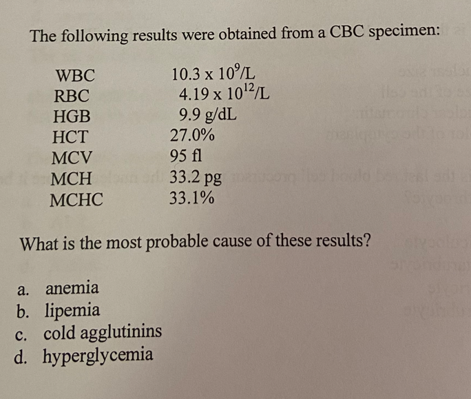 Solved The following results were obtained from a CBC | Chegg.com