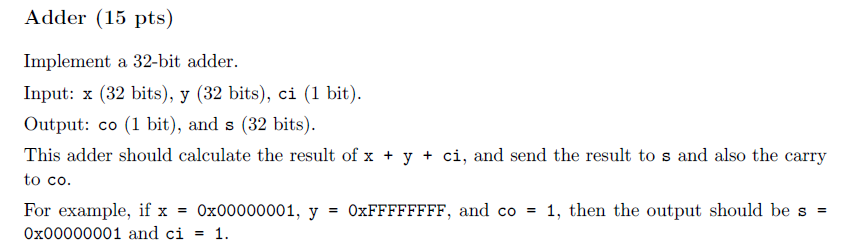 Solved //32-bit adder module adder(input [31:0] x, | Chegg.com