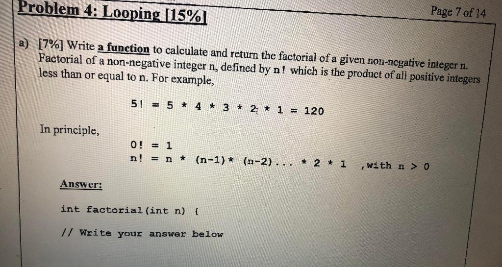 Solved Problem 4: Looping (15%) Page 7 of 14 a) [7%] Write a | Chegg.com