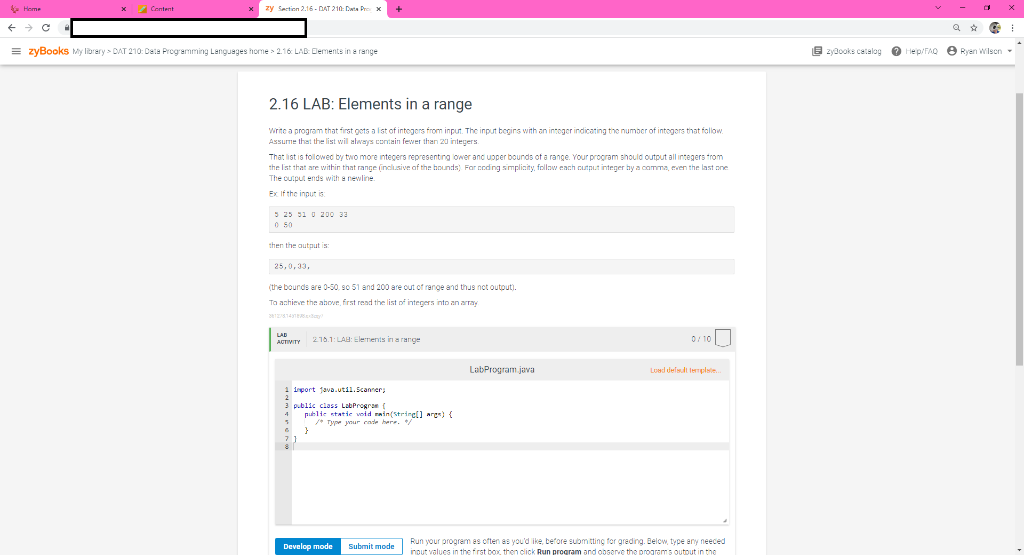 Solved to Home x Content x zy Section 2.16. DAT 210: Dita e | Chegg.com