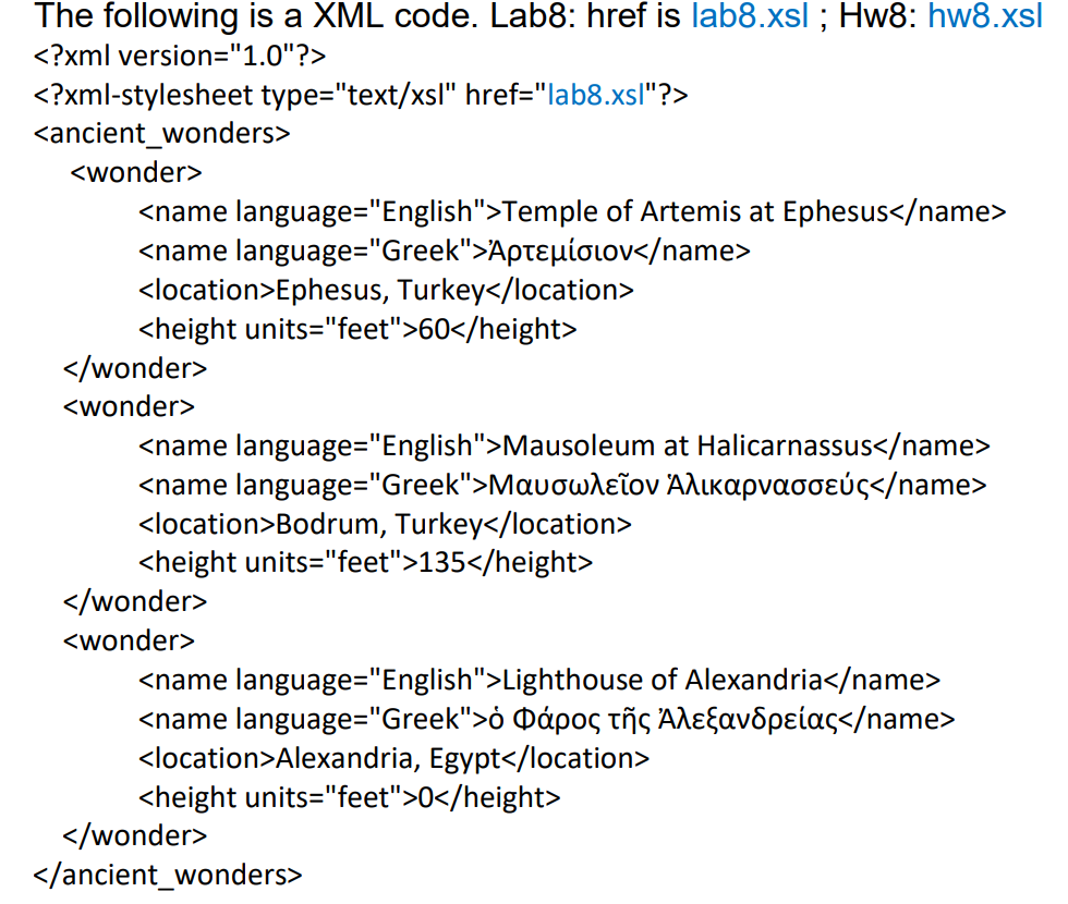 Solved Hw 8: Write a XSLT code with creating template by | Chegg.com Solved Hw 8: Write a XSLT code with creating template by | Chegg.com