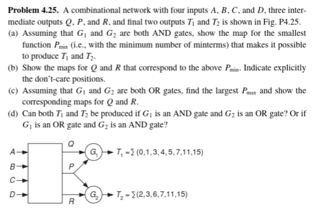 Solved Problem 4.25. A combinational network with four | Chegg.com