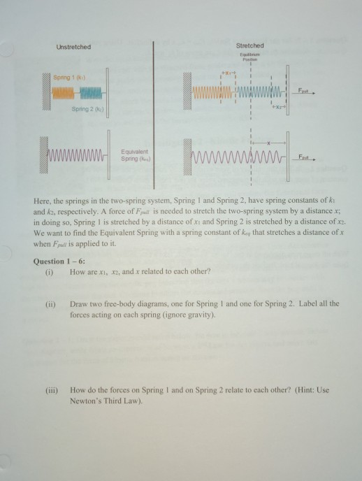 Solved Unstretched Stretched Spring 1 ) Spring 2 Equivalent | Chegg.com