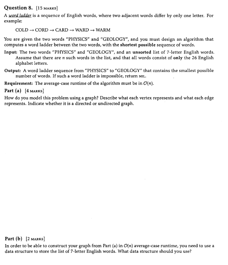 Solved Question 8. (15 MARKS) A word ladder is a sequence of | Chegg.com