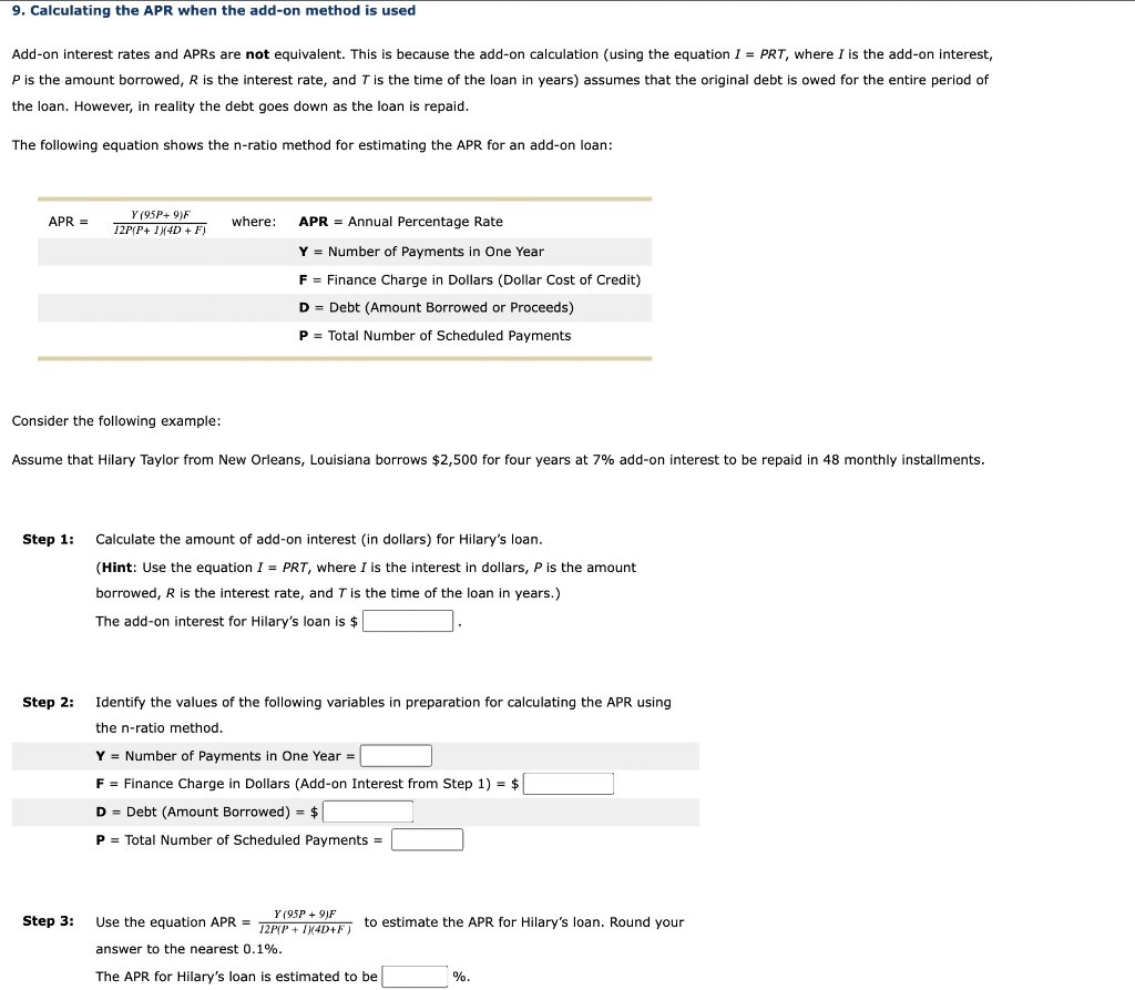 Solved 9. Calculating the APR when the add-on method is used | Chegg.com
