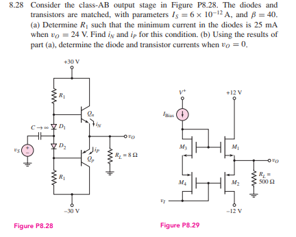 Solved 8.28 Consider the class-AB output stage in Figure | Chegg.com