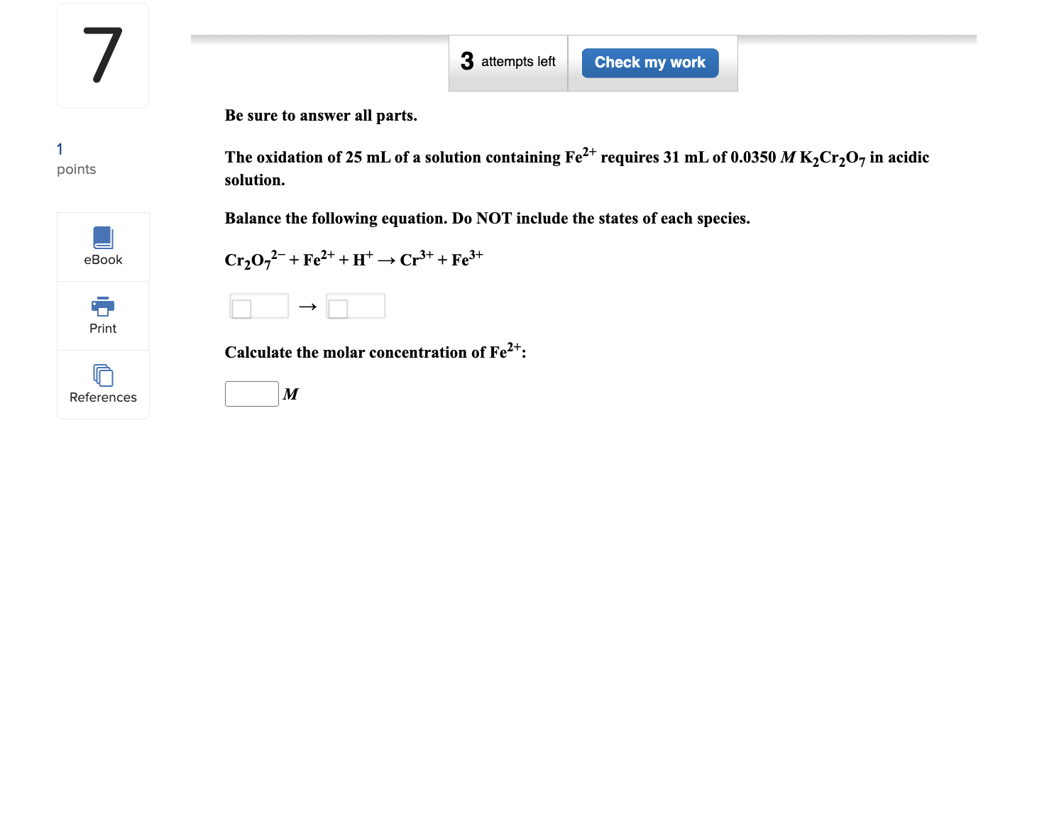 Solved Be sure to answer all parts. The oxidation of 25 mL | Chegg.com