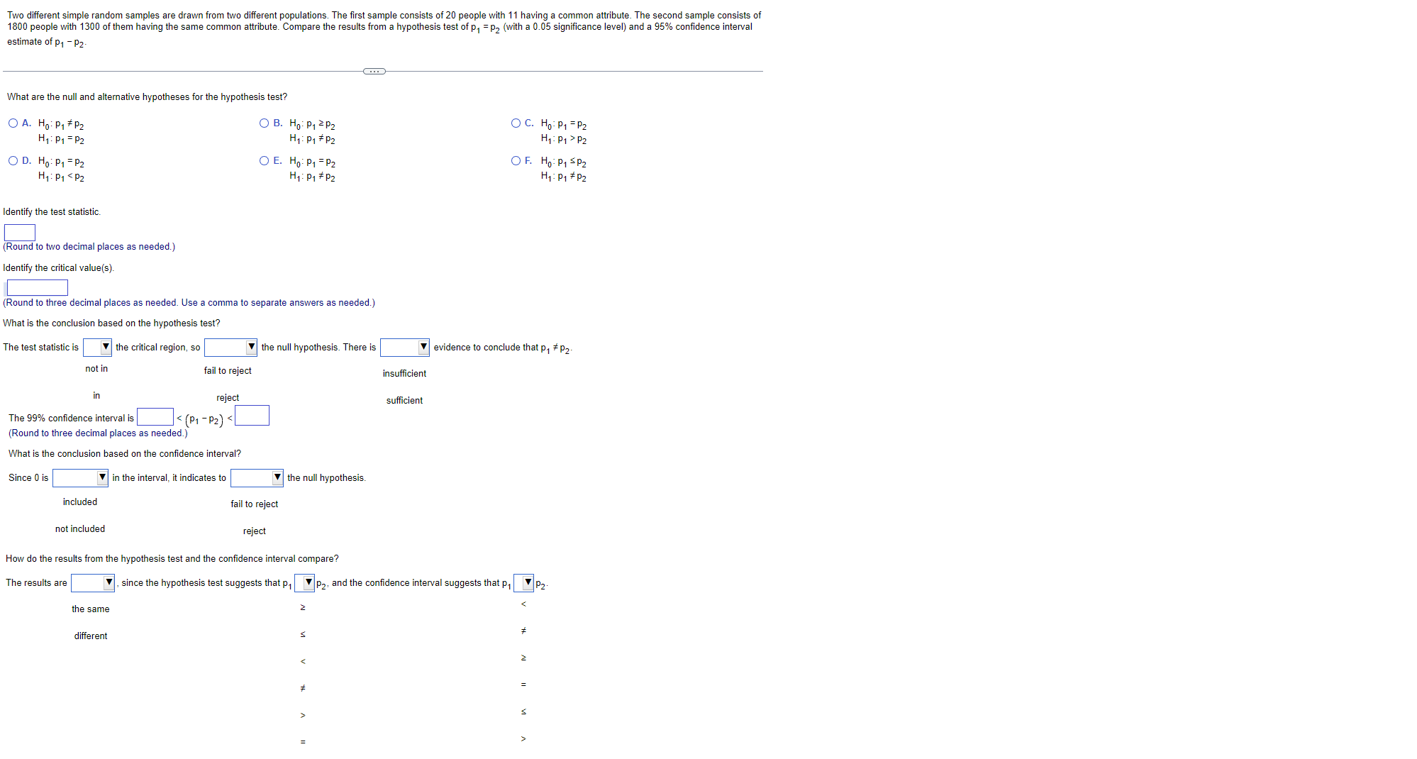 Solved Two different simple random samples are drawn from | Chegg.com