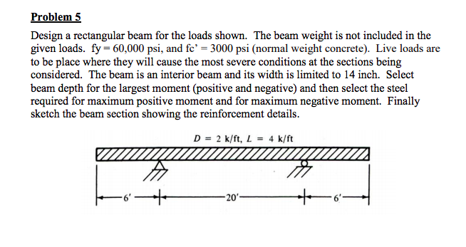 Solved Problem 5 Design a rectangular beam for the loads | Chegg.com