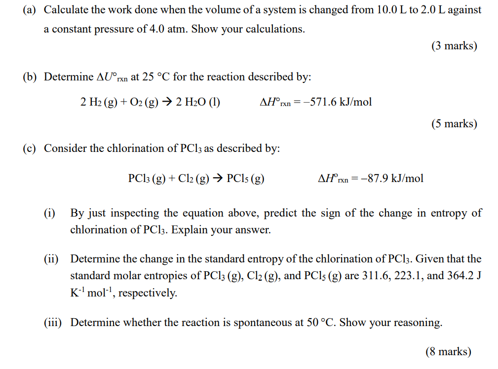 Solved (a) Calculate the work done when the volume of a | Chegg.com