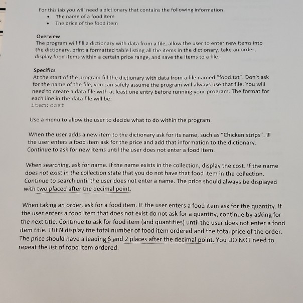 Solved For this lab you will need a dictionary that contains | Chegg.com