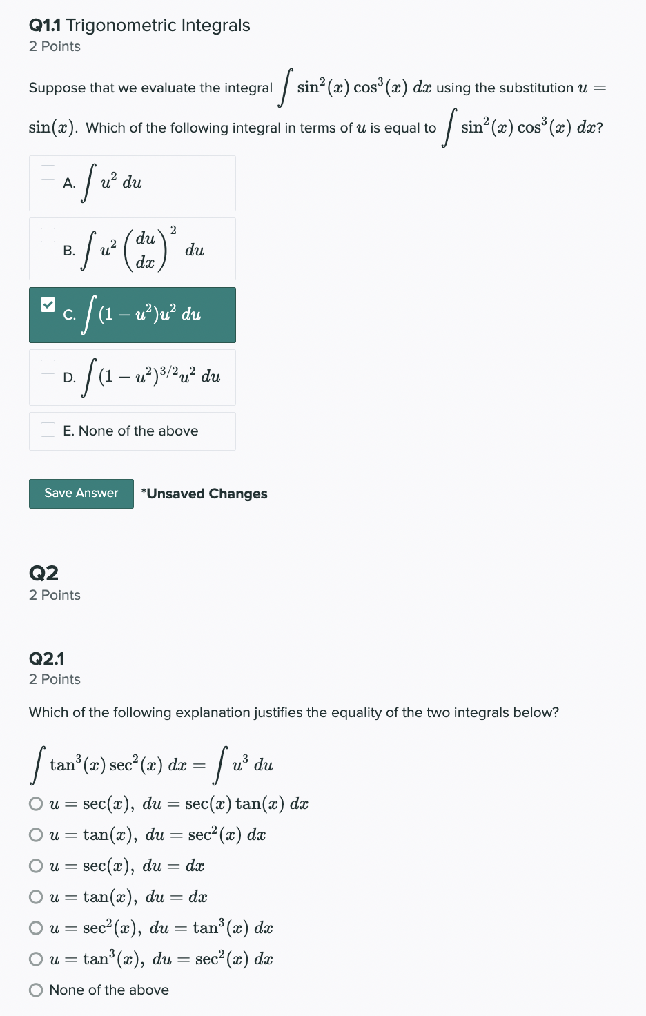 Solved Q1.1 Trigonometric Integrals 2 Points Suppose that we | Chegg.com