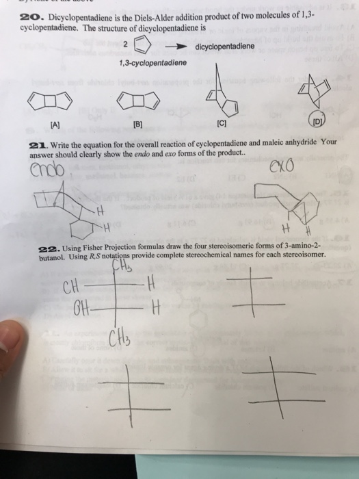 Solved 2o. Dicyclopentadiene is the Diels-Alder addition | Chegg.com