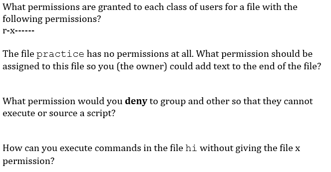 Solved What permissions are granted to each class of users | Chegg.com