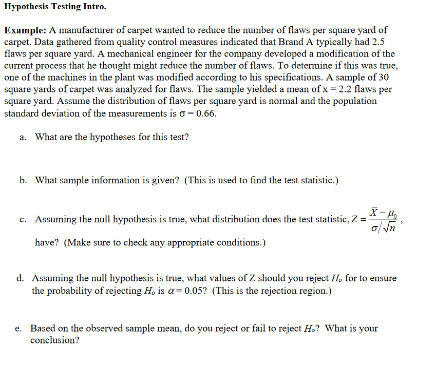 Solved Hypothesis Testing Intro. Example: A manufacturer of | Chegg.com