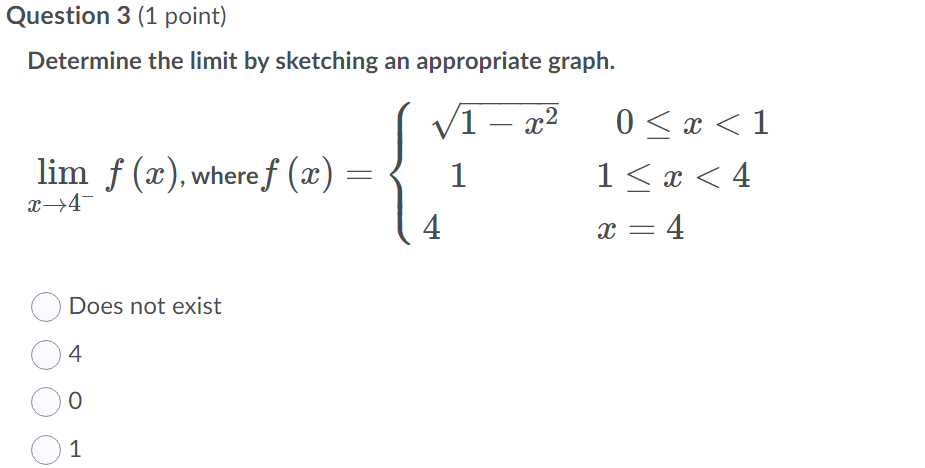 Solved Question 3 (1 point) Determine the limit by sketching | Chegg.com