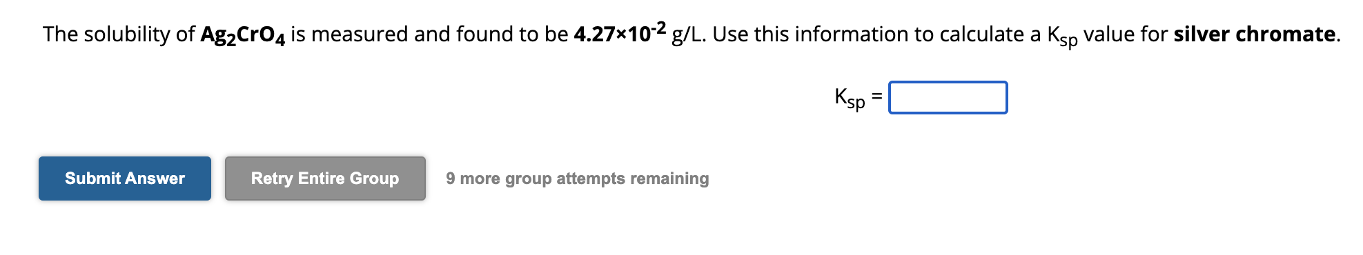 Solved The Solubility Of Ag2cro4 Is Measured And Found To Be