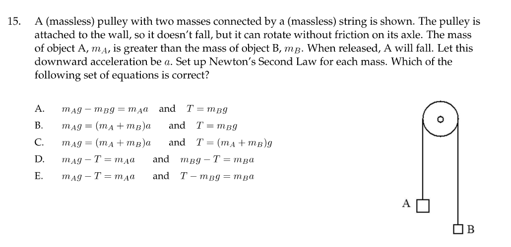 Solved A (massless) pulley with two masses connected by a | Chegg.com