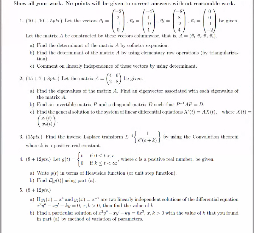 Solved Show all your work. No points will be given to | Chegg.com