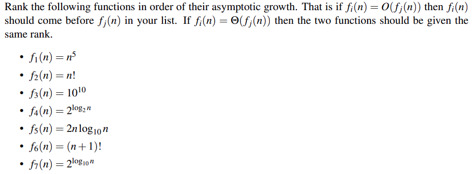Solved Rank the following functions in order of their | Chegg.com