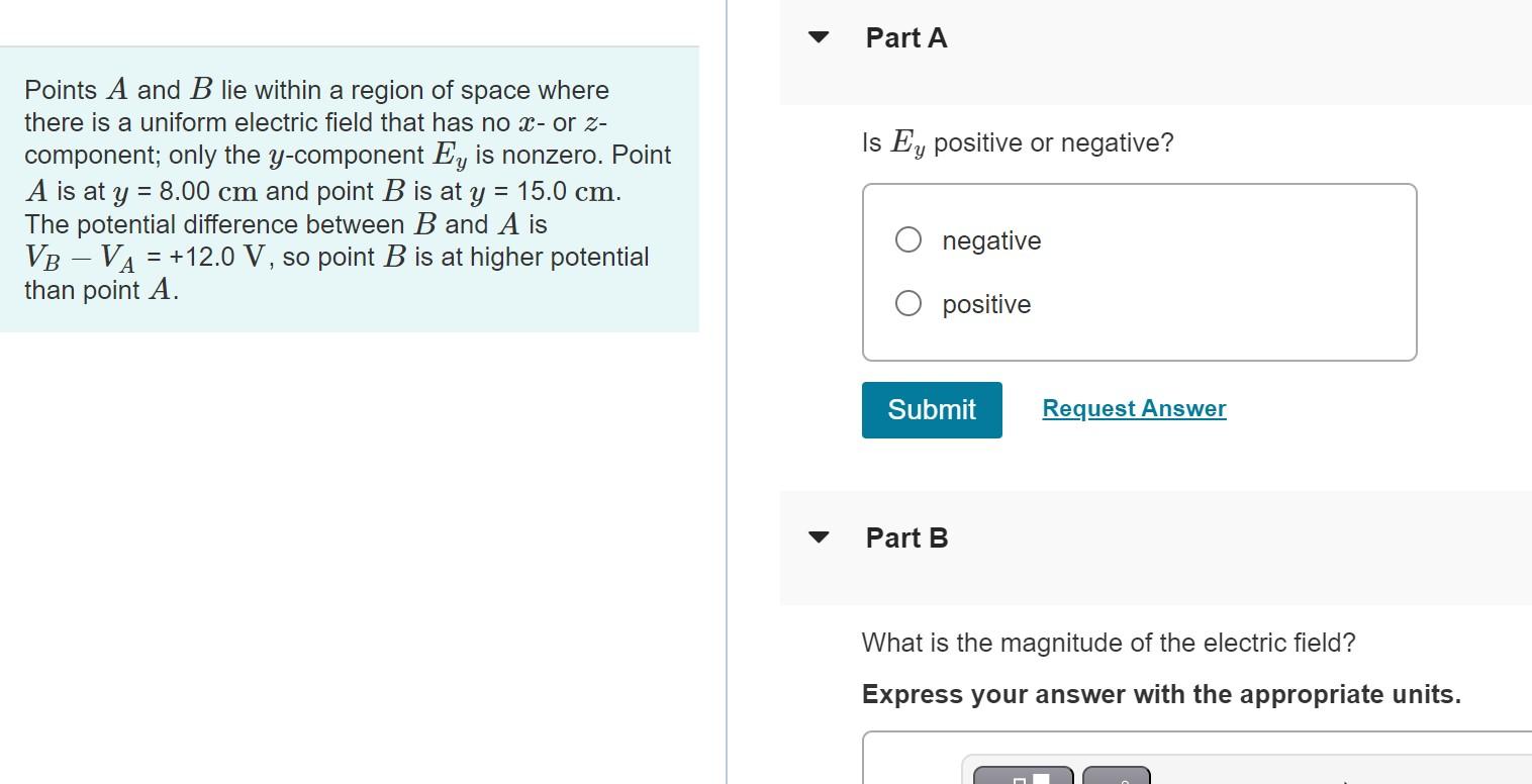 Solved Points A and B lie within a region of space where | Chegg.com