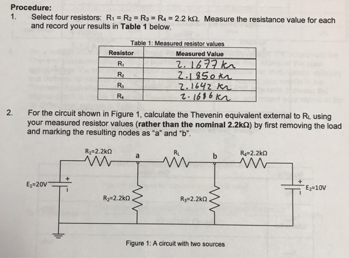 Solved Procedure: 1. Select four resistors: R1 R2 Rs R4 2.2 | Chegg.com