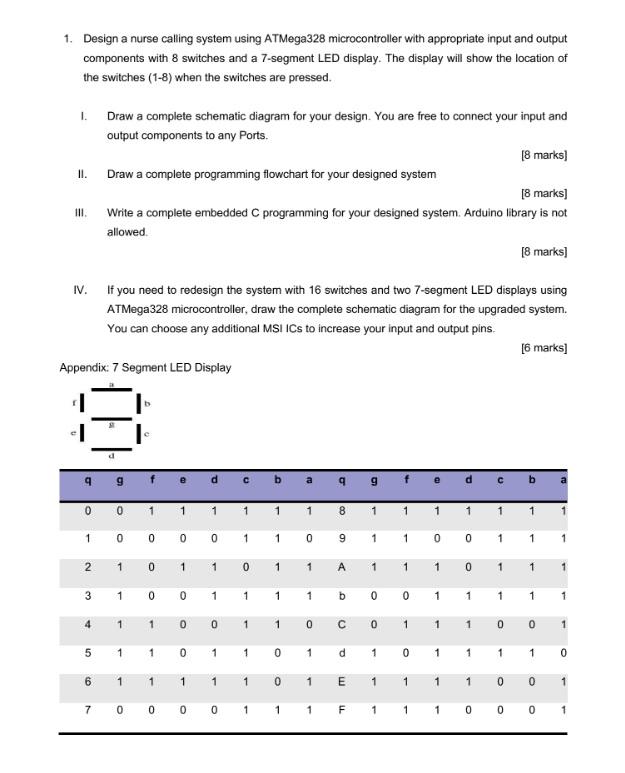Solved 1. Design a nurse calling system using ATMega328 | Chegg.com