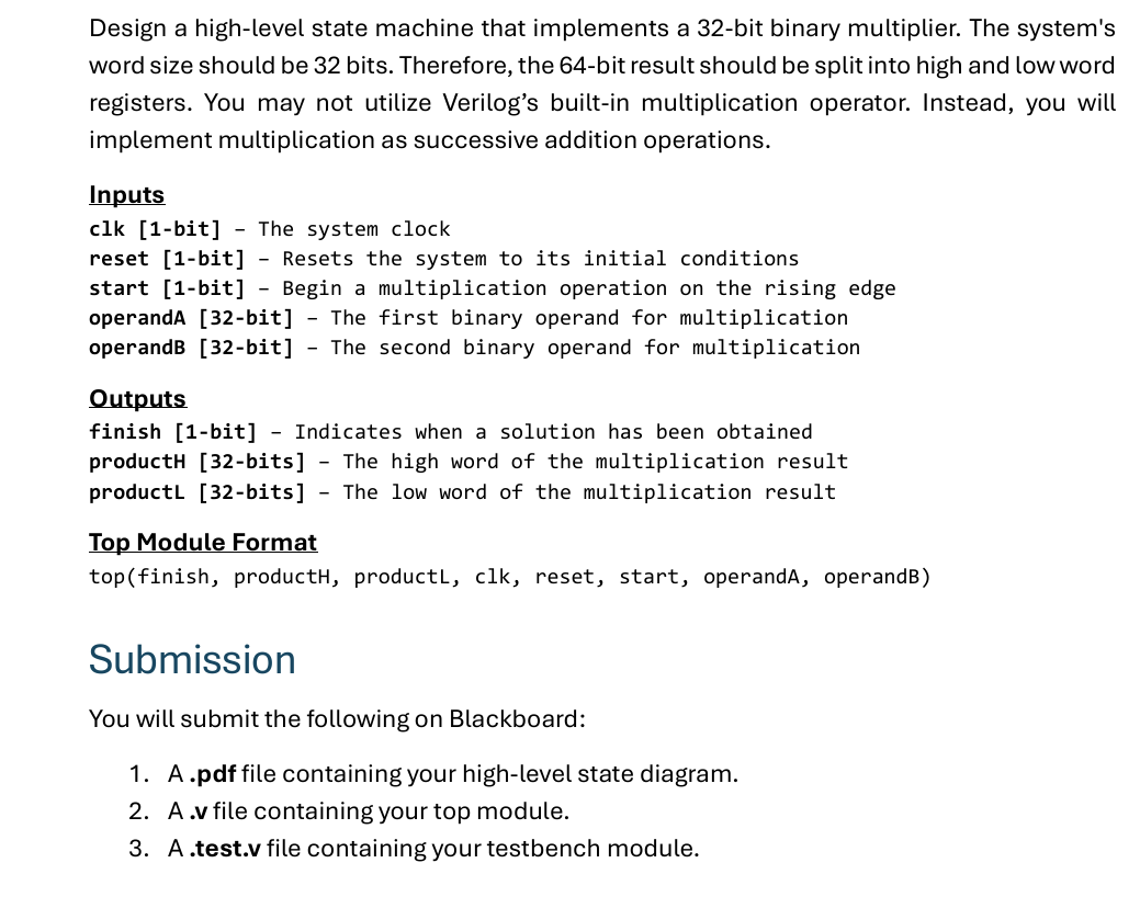 Solved Design a high-level state machine that implements a | Chegg.com